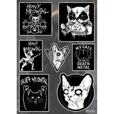 Heavy Meowtal Death Metal Sticker Pack | Cat Sphynx Pentagram Music ...