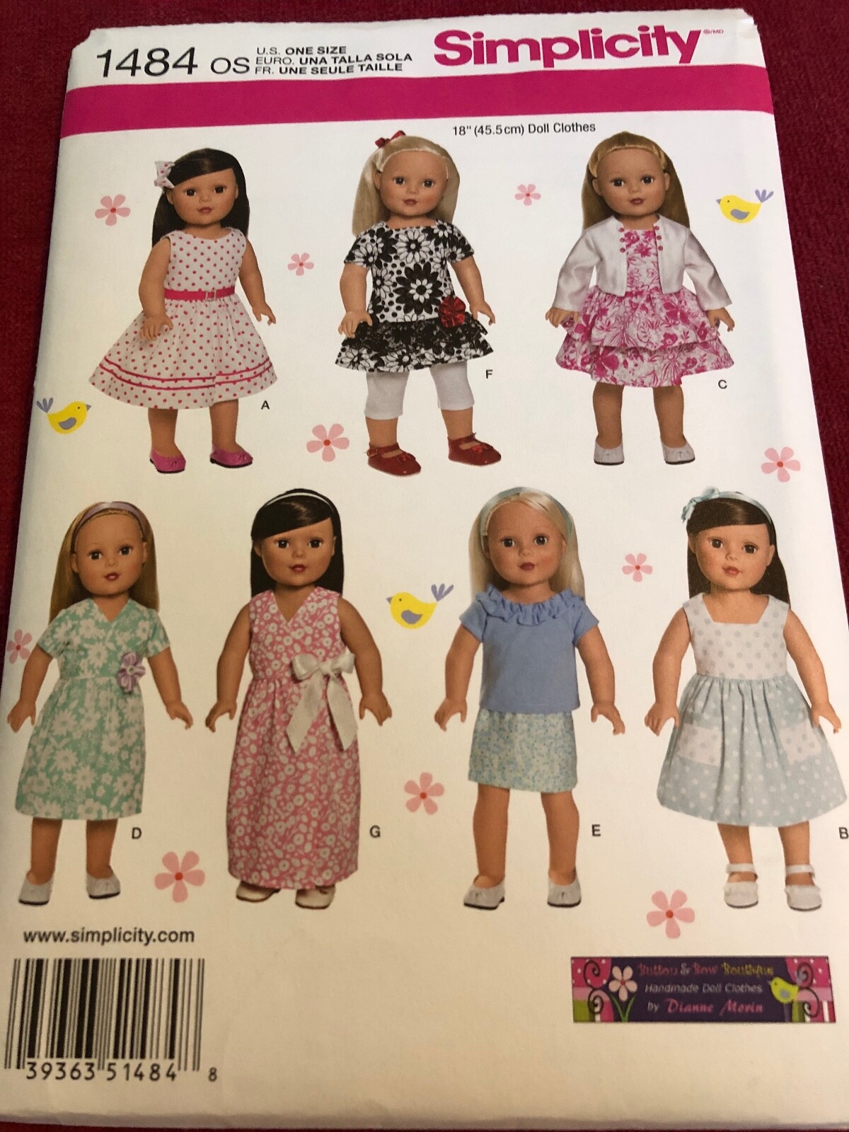🌸 SIMPLICITY #1484 - 18" DOLL CLOTHING - FITS AMERICAN GIRL DOLL ...