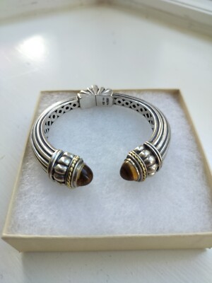 Lagos 925 Sterling Silver & 18k Yellow Gold Citrine Caviar 6” Cuff ...