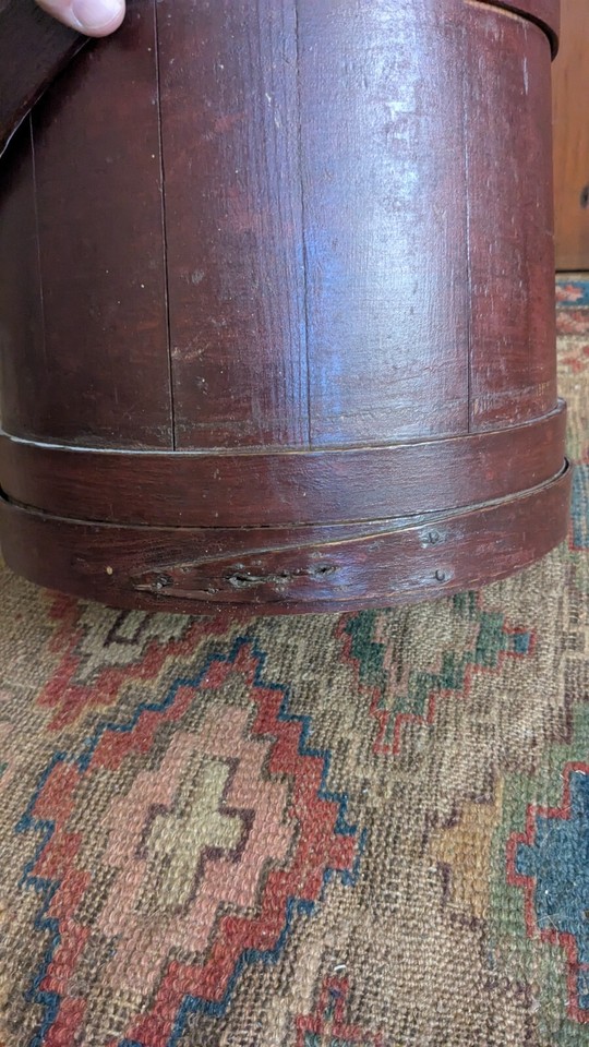 Antique Early Country Primitive Wood Firkin Bucket Old Red Paint 10.5 ...