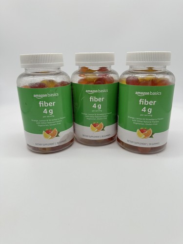 3x Amazon Basics Fiber 4g 90x3 Count Gummies 8/2025 Orange Lemon ...