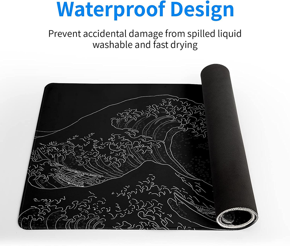 Japanese Sea Wave Large Mouse Pad, Anime Black Gaming, Extended ...