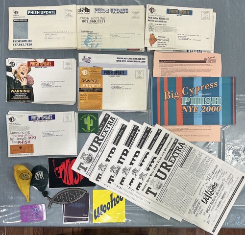 PHISH Lot (48) Doniac Schvice Tour Newsletters 1995-2000 Decals Tour ...