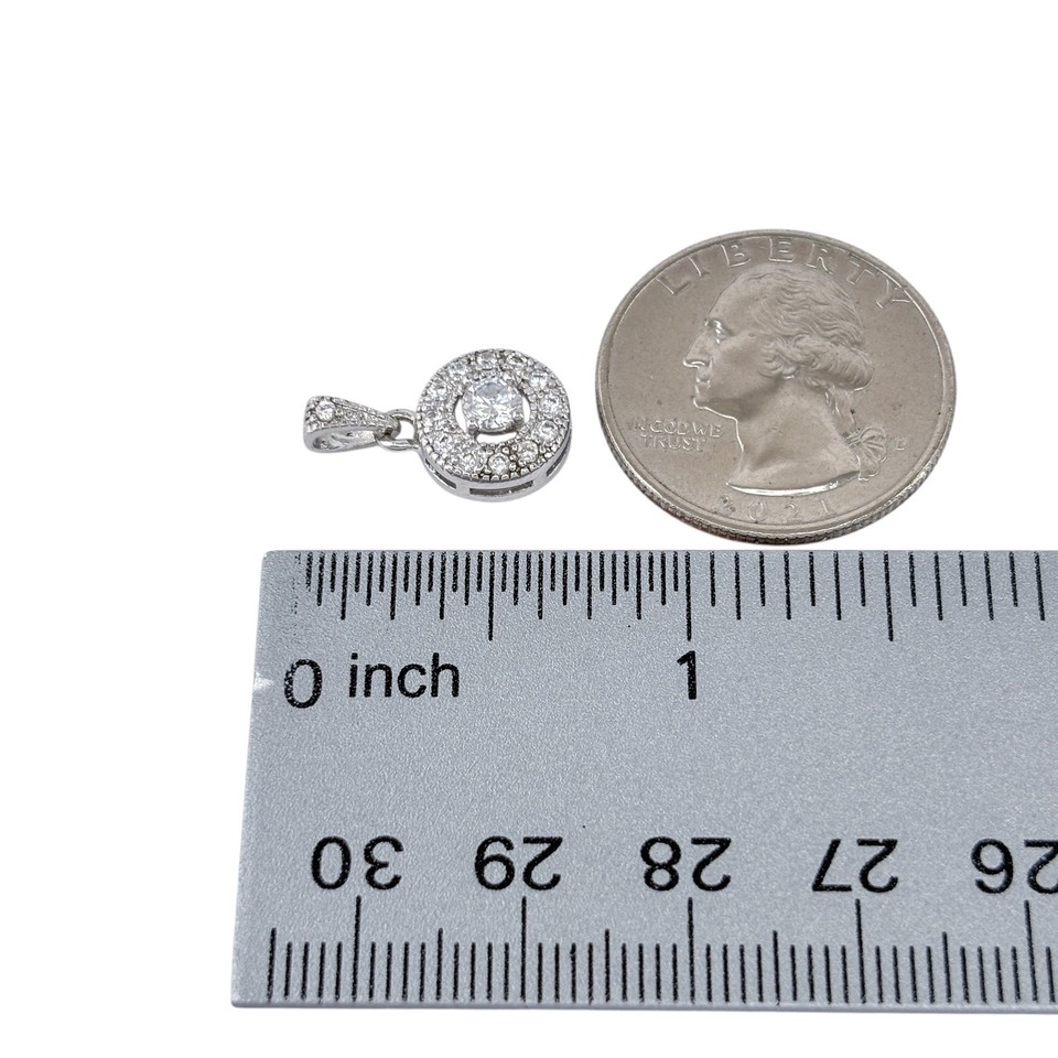 Sparkling Cubic Zirconia Halo Pendant | Sterling Silver 925 Round ...