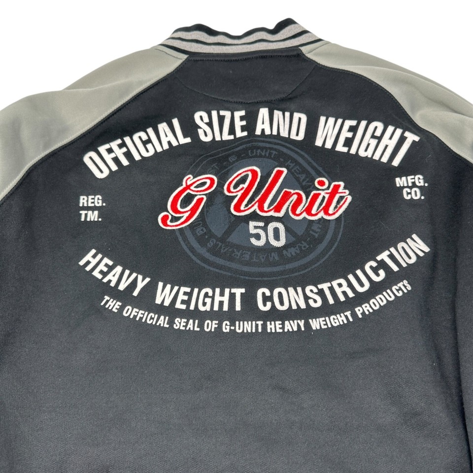G Unit Vintage Black Gray Spell Out 50 Cent Full Zip Varsity Jacket Hip ...