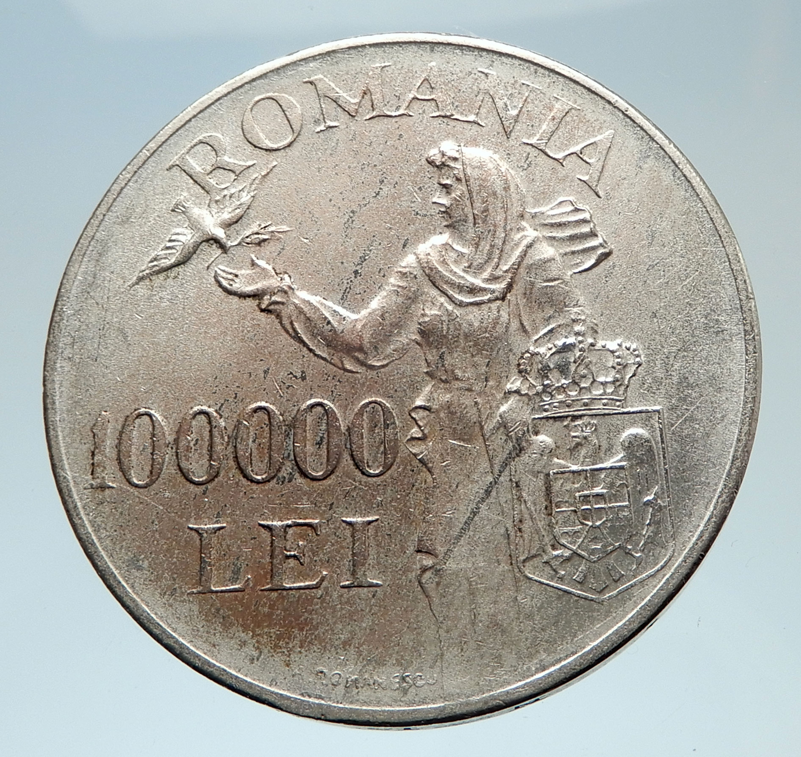 1946 ROMANIA Michael I Romanian Lady & Bird Antique Genuine Silver Coin ...
