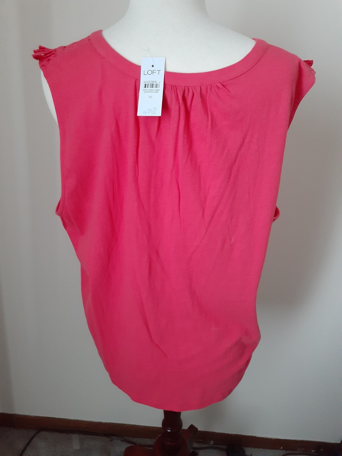 Loft Eyelet Ruffle V-neck Button Tunic sleeveless top XL/16/1X Coral ...