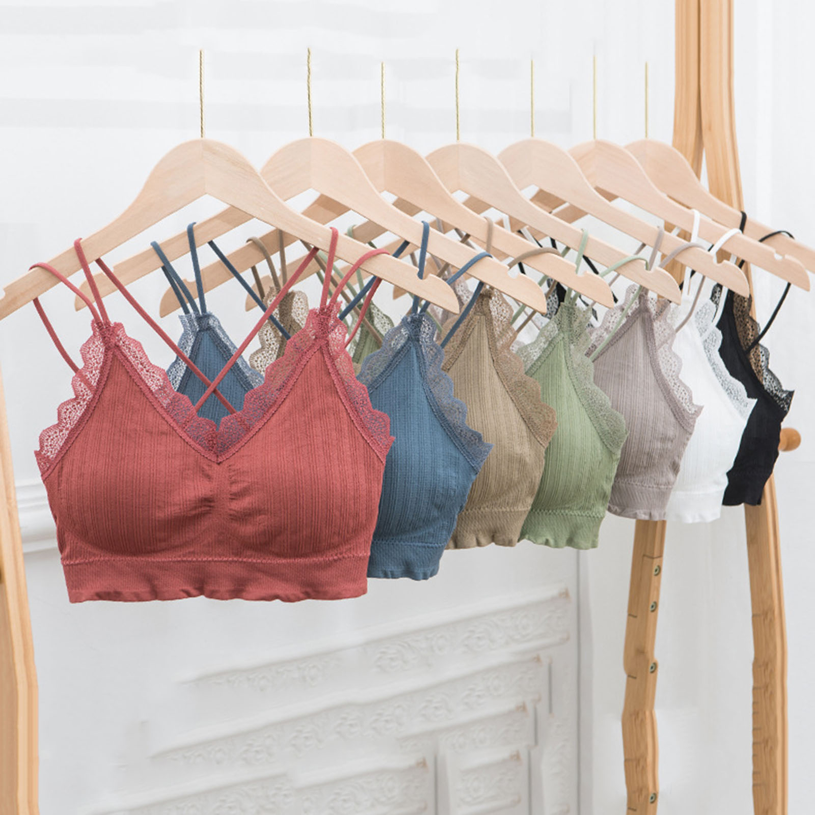 1 Set Underwear Set with Chest Pad Inside Wearing Lace Style Women ...