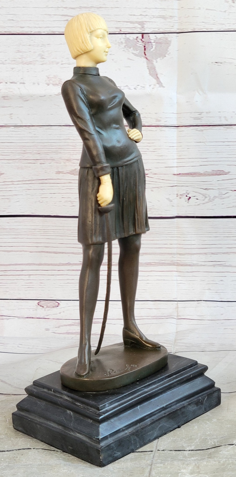 Art Nouveau Female Fencer Museum Quality Bronze Sculpture by Preiss ...