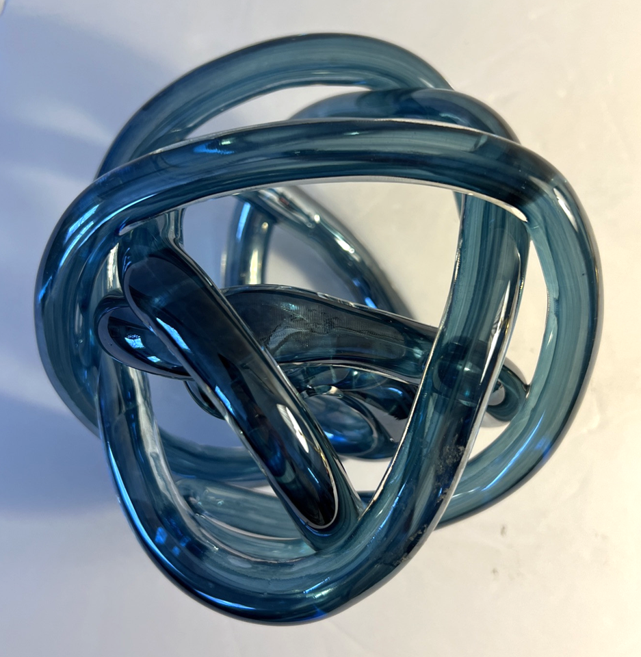 Infinity Knot Sculpture Art Glass Figurine Aqua Blue Teal 6" Decor ...