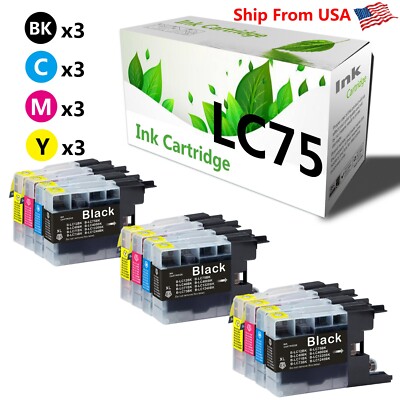 12PK LC75 LC75 Ink Cartridge for MFC J625DW J825DW J835DW Printer ...