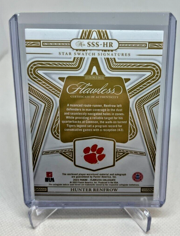 2023 Panini Flawless Collegiate HUNTER RENFROE Jersey Patch AUTO Sapphire 14/15 | eBay