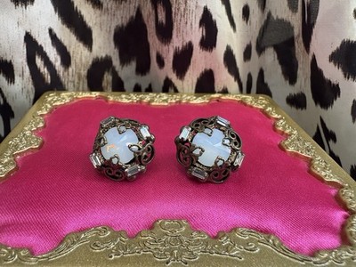 Sorrelli Riverstone Swarovski Crystal Opal Ornate Antique Gold Caged ...