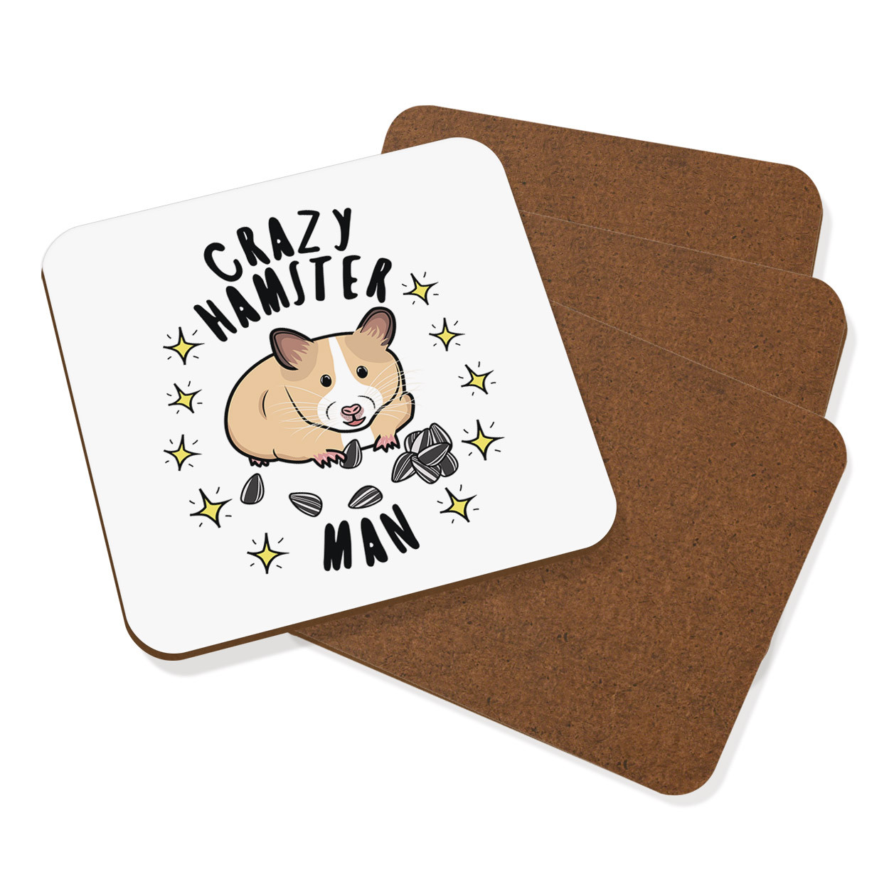 Crazy Hamster Man Stars Coaster Drinks Mat Set Of 4 - Funny Animal ...