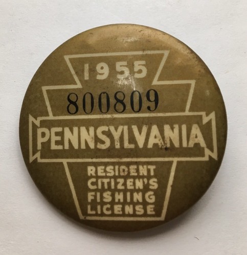 1955 Pennsylvania PA State Residents Citizens Fishing License Pin ...