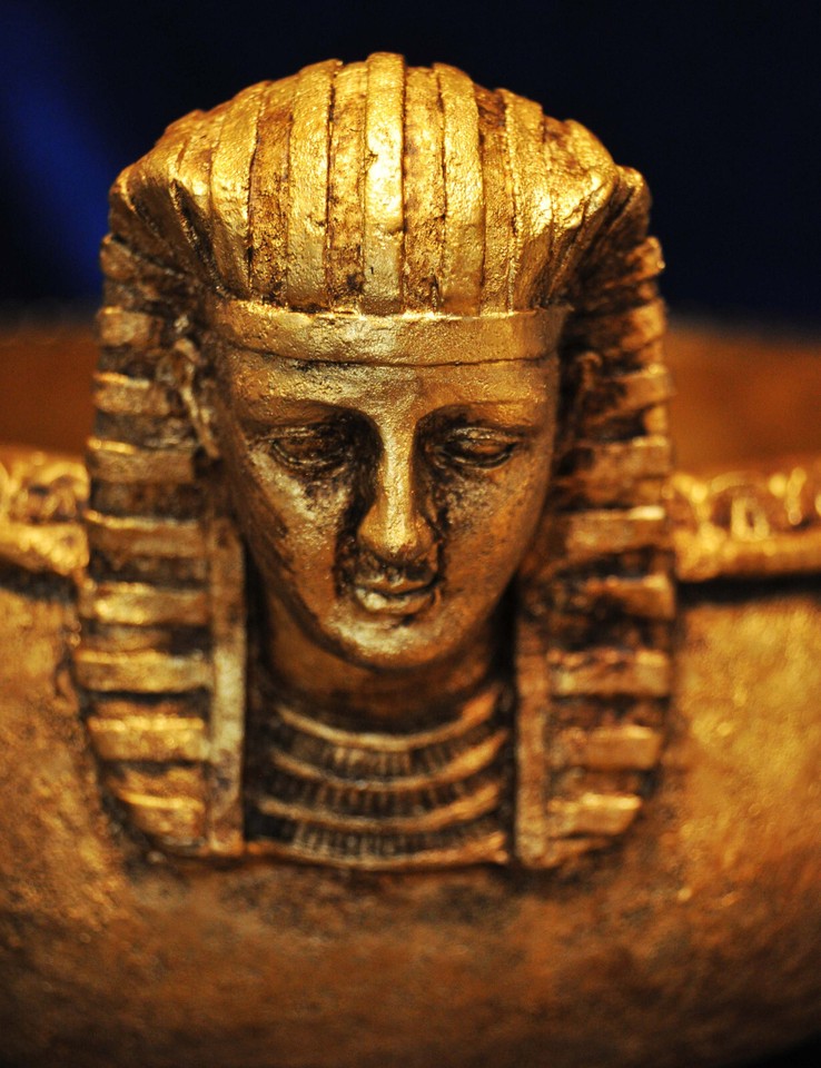 EGYPTIAN WINGED SPHINX BOWL PHARAOH DECO REVIVAL GILT RELIEF BUST ...
