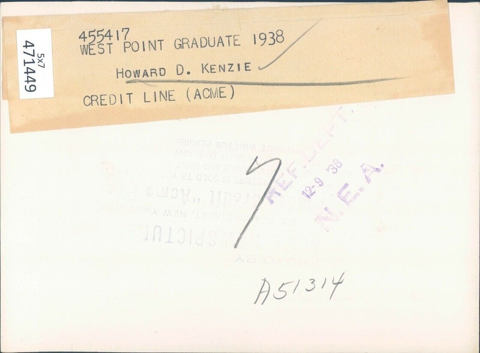 1938 Photo Howard D Kenzie West Point Graduate Uniform Vintage Image ...
