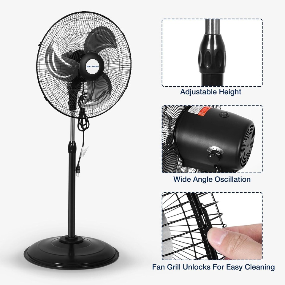 3900 CFM 18" High Velocity Pedestal Oscillating Fan,3-Speed Standing ...