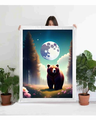 Grizzly Bear Kids Room Art Print Soft Fleece Blanket Art Poster ...