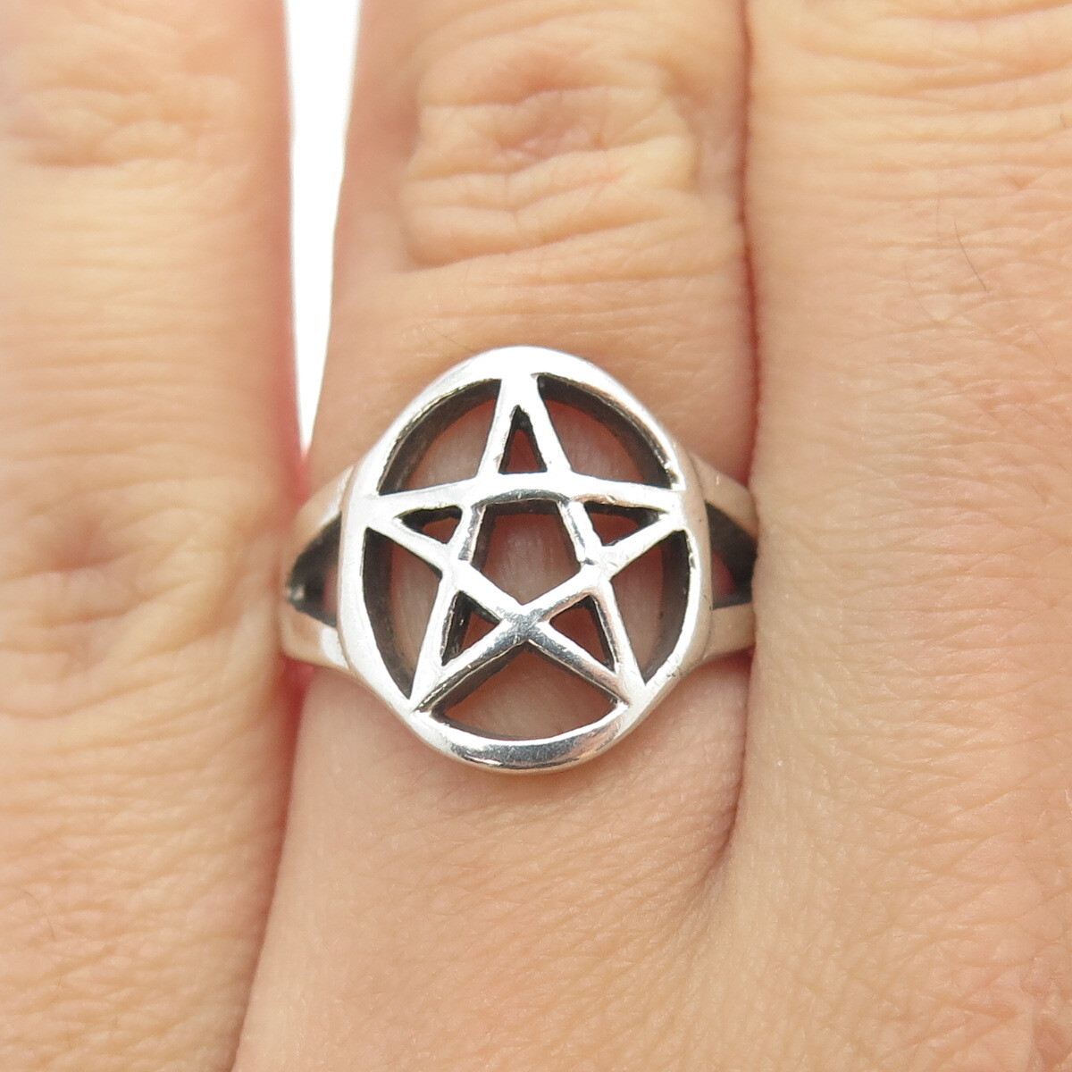 925 Sterling Silver Vintage Pentagram Ring Size 5.75 - Gem