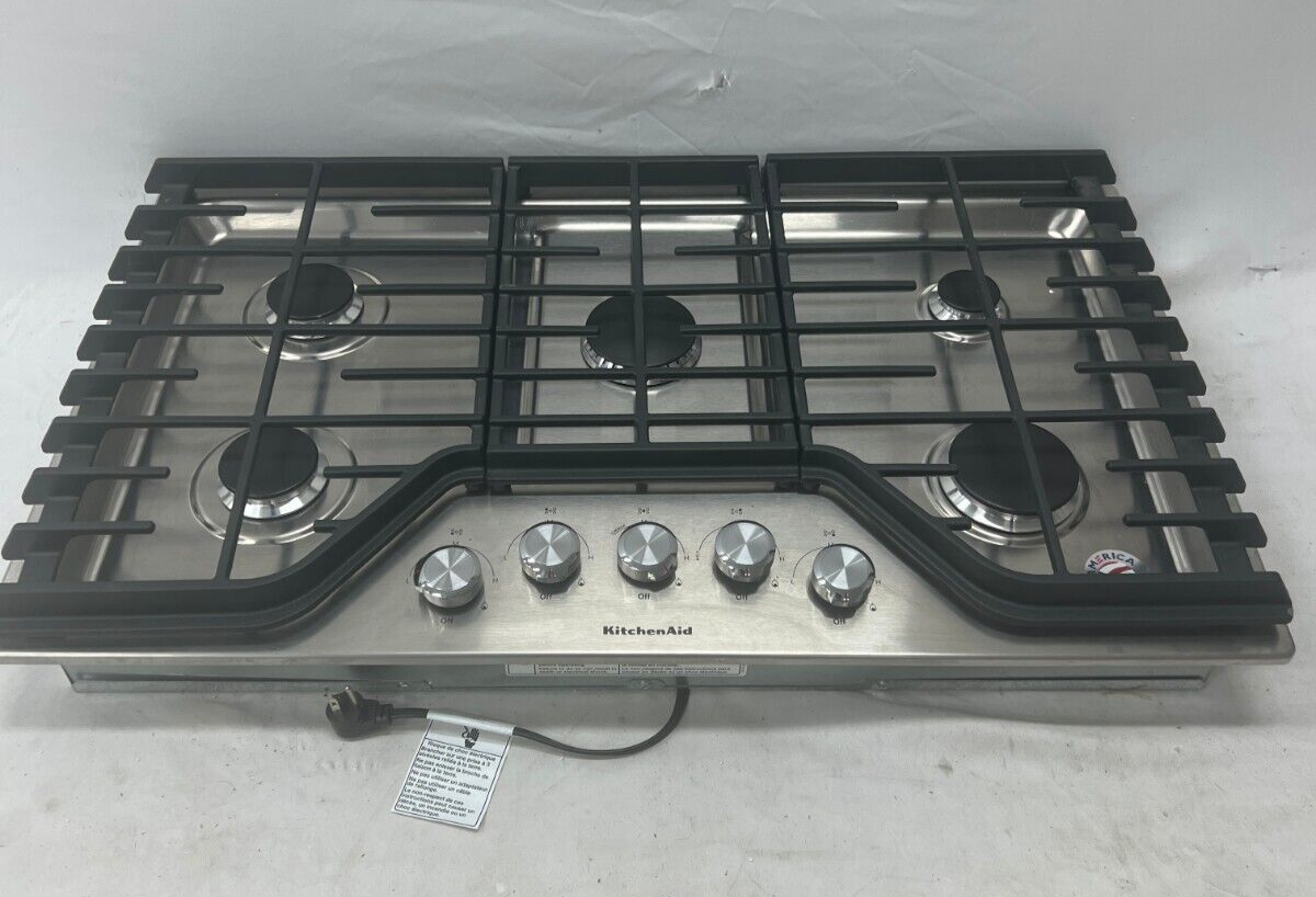 KitchenAid KCGS356ESS 36" Built-In Gas Cooktop w/ 5 Burners in SS ...