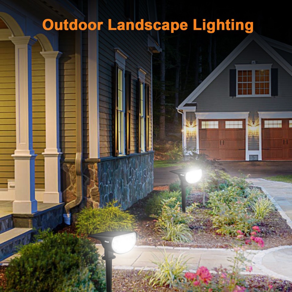 Solar Power LED Landscape Lights 3000K 6000K Spotlight Yard Garden Path ...