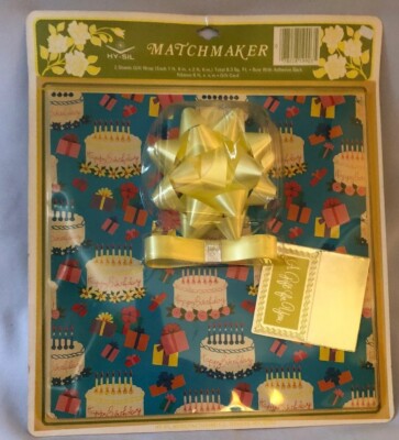Vintage Birthday Cake Gift Wrap Set Wrapping Paper Bow Tag Matchmaker ...