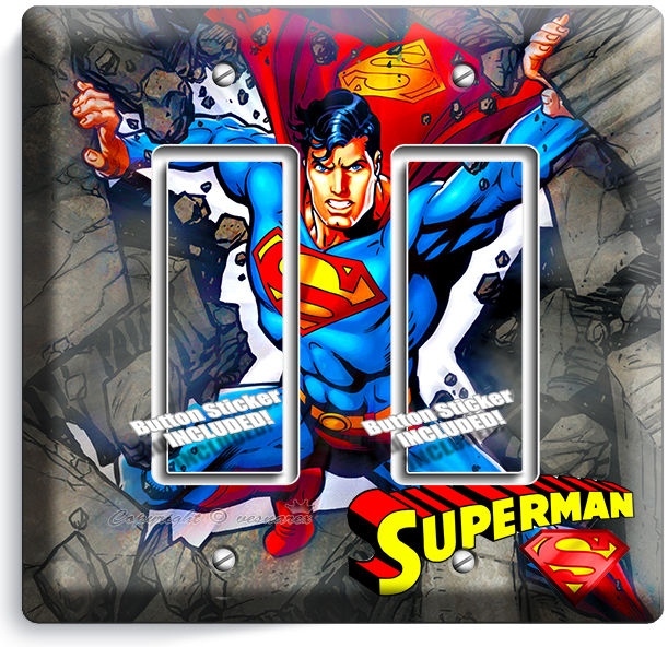 SUPERMAN CARTOON COMICS DOUBLE GFCI LIGHT SWITCH WALL PLATE COVER BOYS ...