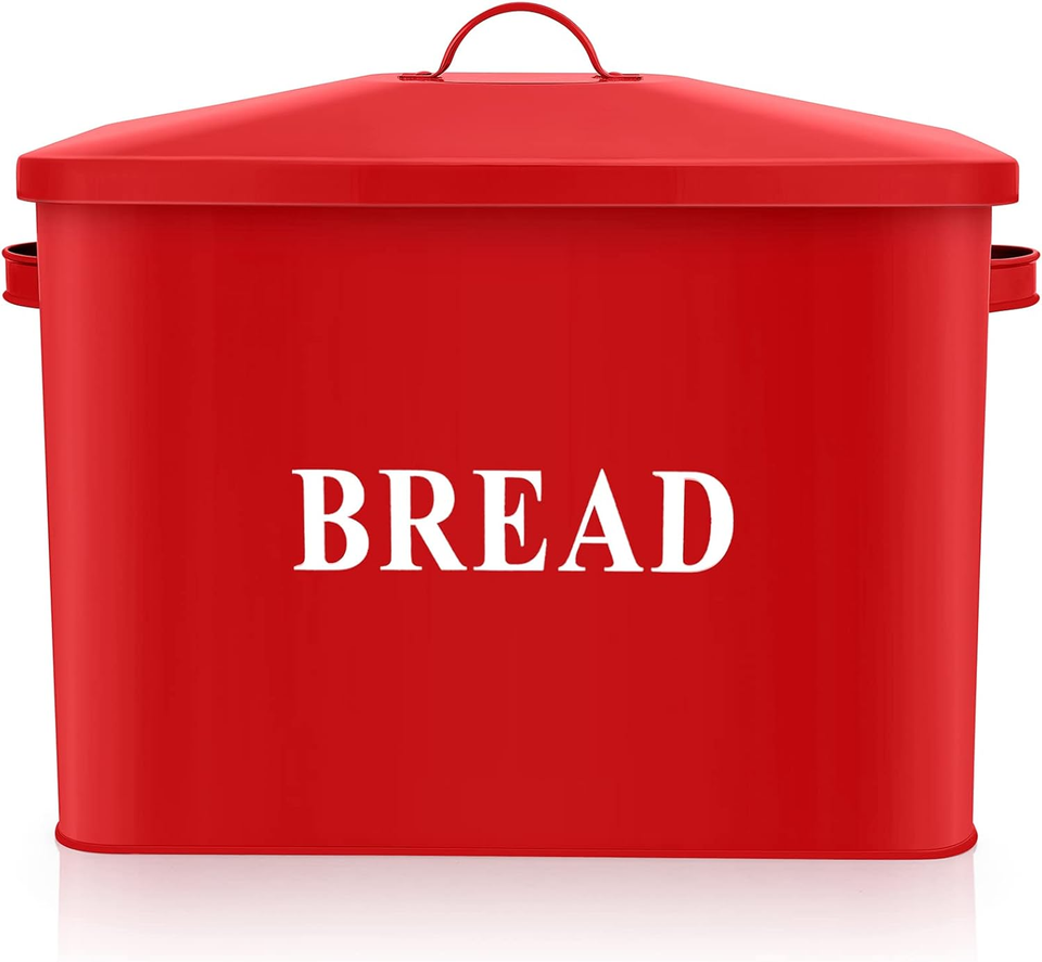 Red Bread Box for Kitchen Countertop, Metal Bread Bin Holder for ...