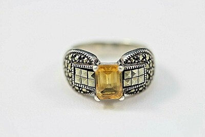 Vintage Judith Jack Madeira Citrine and Marcasite Sterling Silver Ring ...