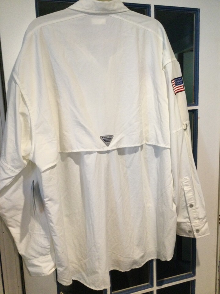 Columbia Shirt Mens 2XL White PFG Tamiami Vented Long Sleeve Heroes ...