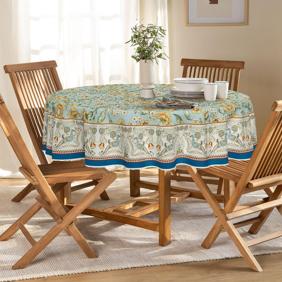 Rustic Round Tablecloth 70×70 Inch Round Bird Floral Vintage Washable ...