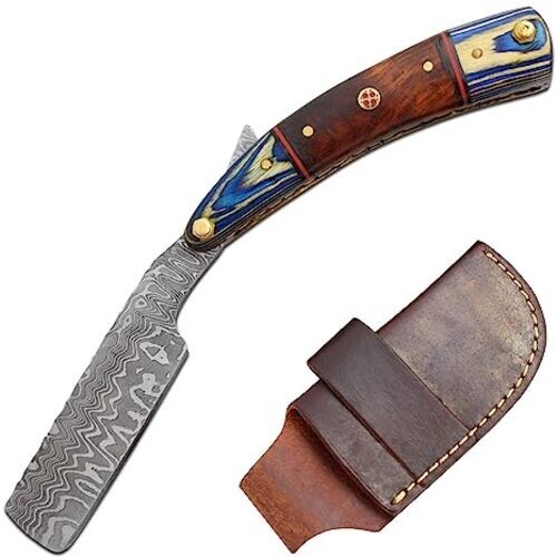 Damascus Steel Straight Razor Cut Throat Barber Shaving Razor Two Tone ...