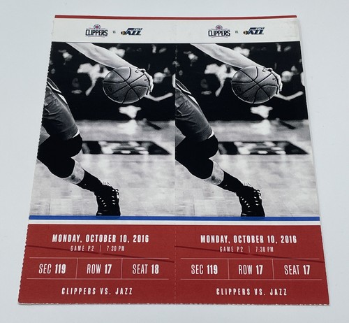 2016 LA Clippers Ticket Stub Vs Utah Jazz October 10 2016 Sheet Of 2 ...