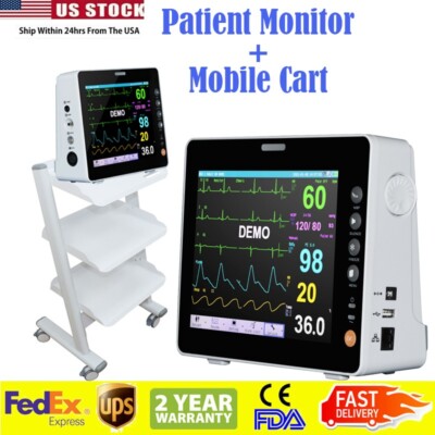 8"Medical Portable Patient Monitor Vital Signs & Mobile Trolley Rolling ...