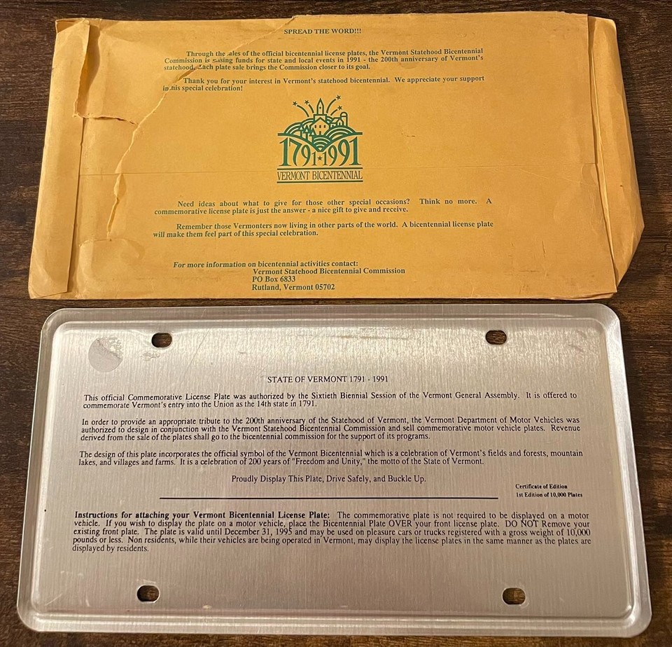 1791 1991 Vermont Bicentennial License Plate | eBay
