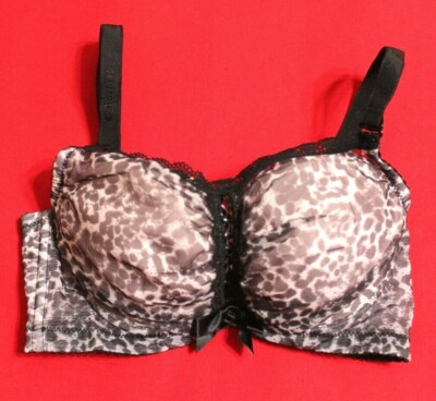 Leopard print pink/black underwire push-up Bra- Satin bow - Size 28A | eBay