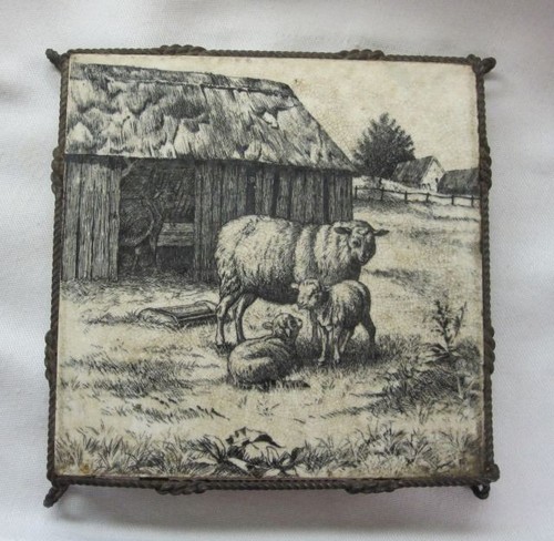 Antique MINTON Sheep Design Footed Trivet 6 x 6" Tile | eBay