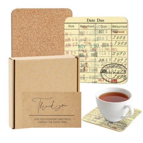 Vintage Library Due Date Card Coaster Set, 4pcs Library Card Coasters ...