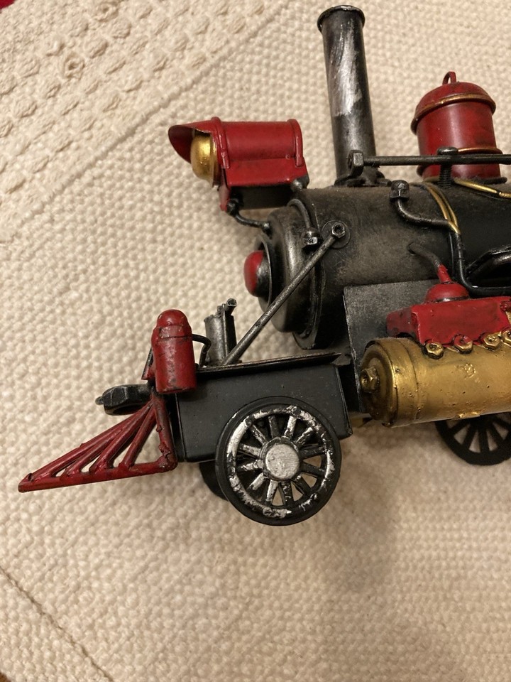 Vtg Decorative Metal Steam Locomotive Model Train Engine Red Black Gold ...