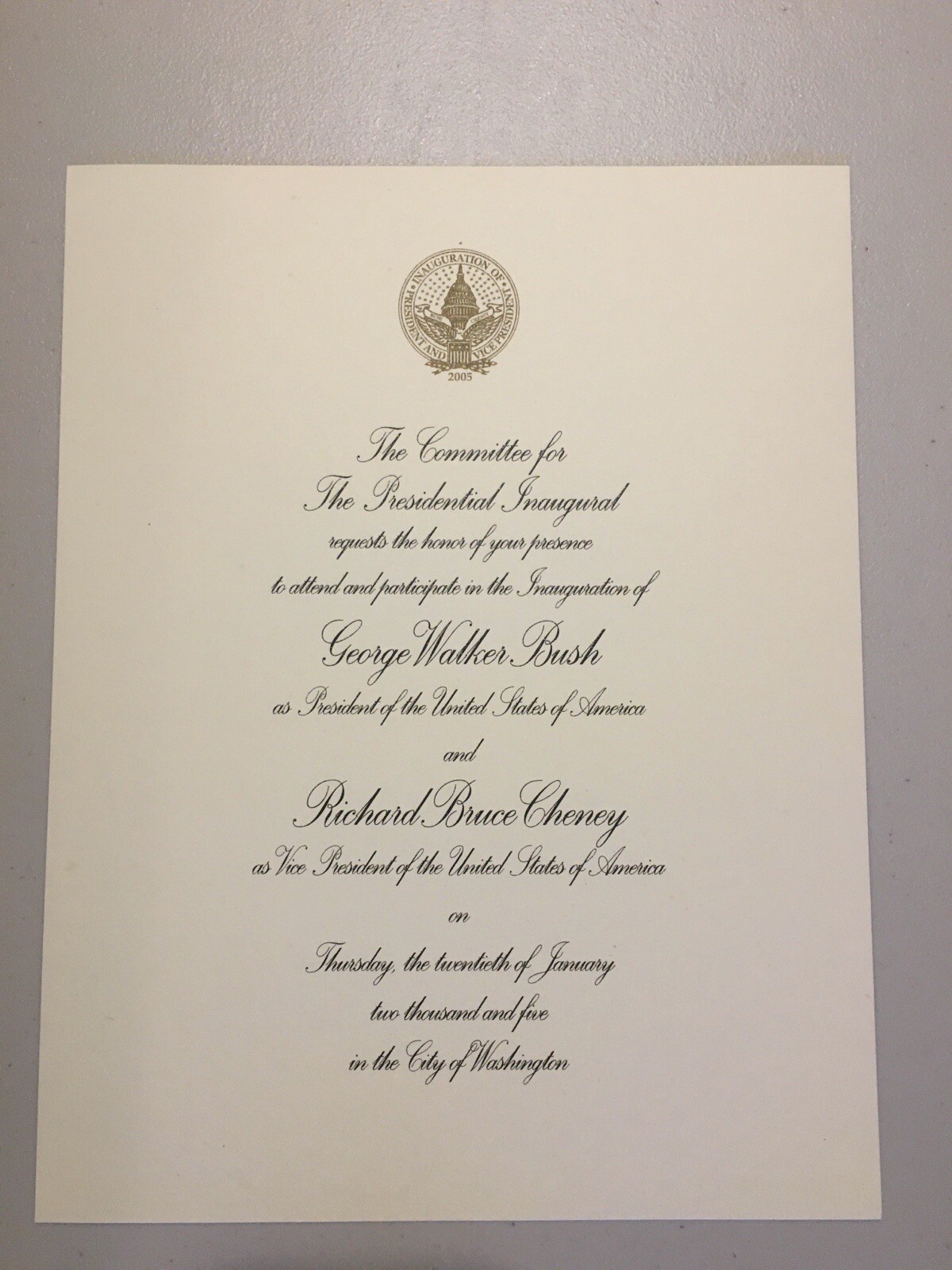 Two Piece 2005 Presidential Inaugural Invitation Set for BUSH & CHENEY ...
