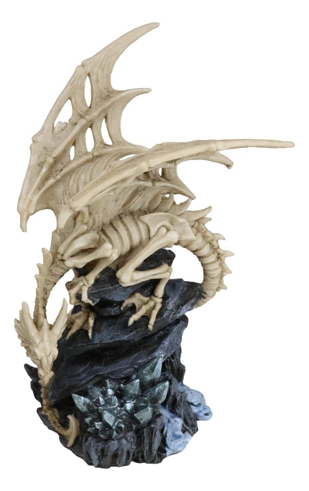 10"H Gothic Skeleton Bone Dragon Perching On Crystal Cavern Statue ...