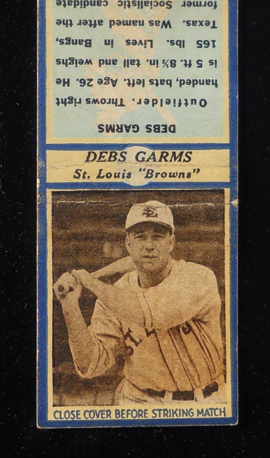 1930s BASEBALL BLUE Debs Garms Outfielder St. Louis Browns Born 1907 ...