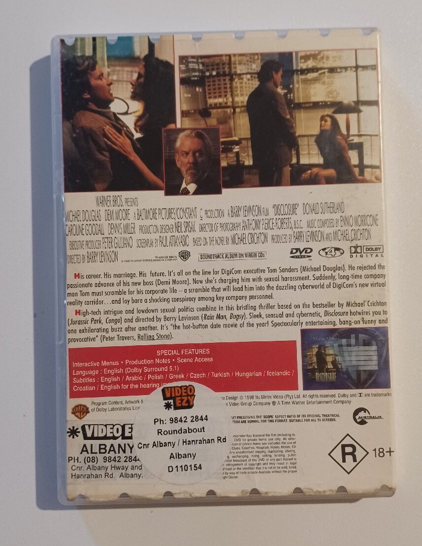 Disclosure DVD Region 4 GC Ex-rental Demi Moore Michael Douglas Free ...