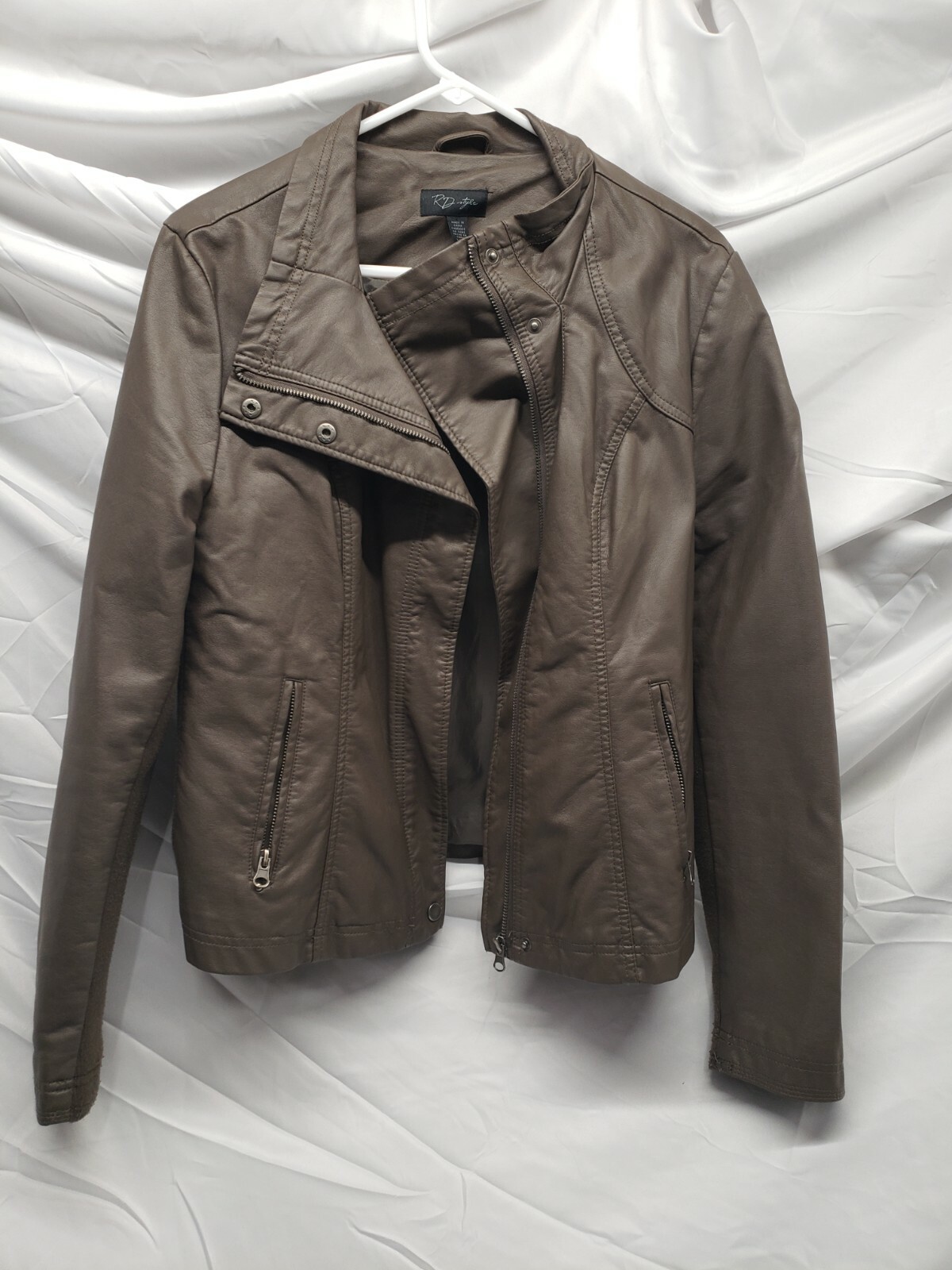 RD Style Faux Leather And Ponte Jacket Ribbed Knit Si… - Gem