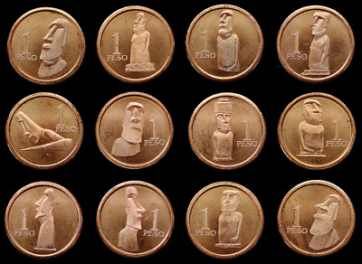 EASTER ISLAND - RAPA NUI - CHILE 12 X 1 PESO 2021 SET MOAI MONUMENTS ...