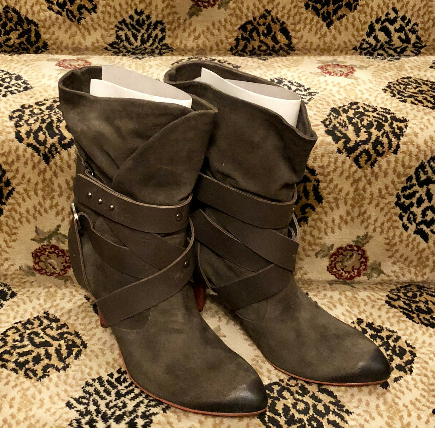 Mea Shadow $290 Cassandra Suede Leather Harness Strap Boots Bootie ...