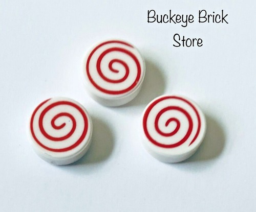 NEW Lot/3 Lego Minifig CANDY 1x1 Round WHITE Flate TILE - Food w/ Swirl ...