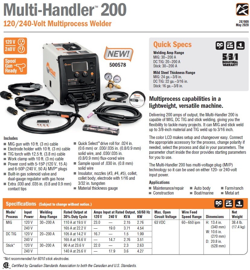 Hobart Multi Handler 200 Multiprocess Welder (500578) | eBay