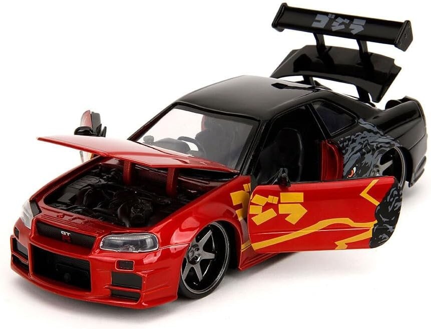 Jada Godzilla 2002 Nissan Skyline GT-R R34 Red/Black 1:24 Diecast Car ...